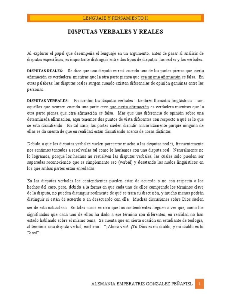 Tipos de Disputas: Verbales y Reales | PDF | Comunicación | Pensamiento