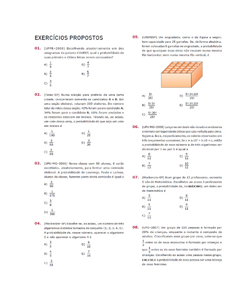 lista probabilidade 2 ano | PDF