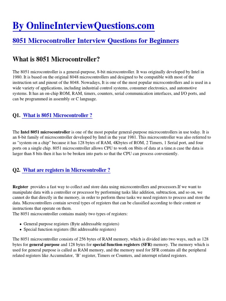 8051 Microcontroller Interview Questions | PDF 8051 Microcontroller Interview Questions | PDF
