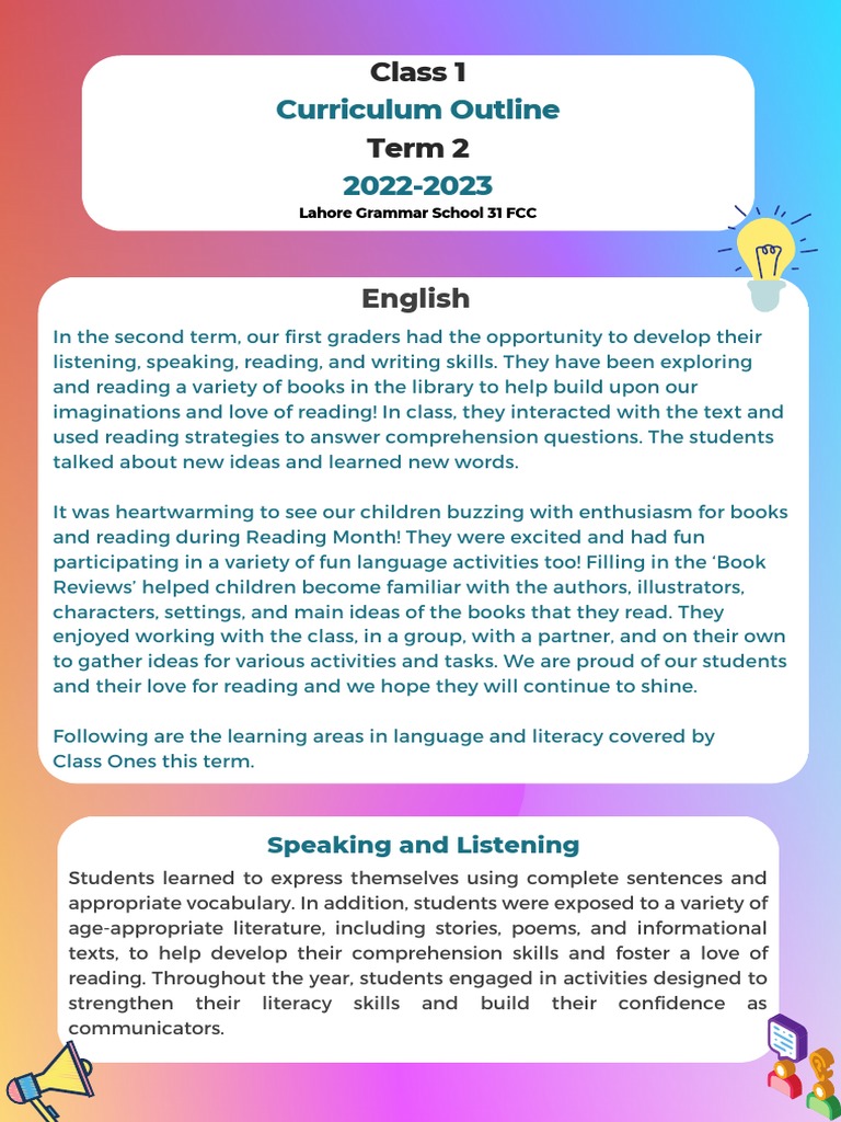 Class 1 Second Term Curriculum Outline | PDF | Rock (Geology) | Reading ...