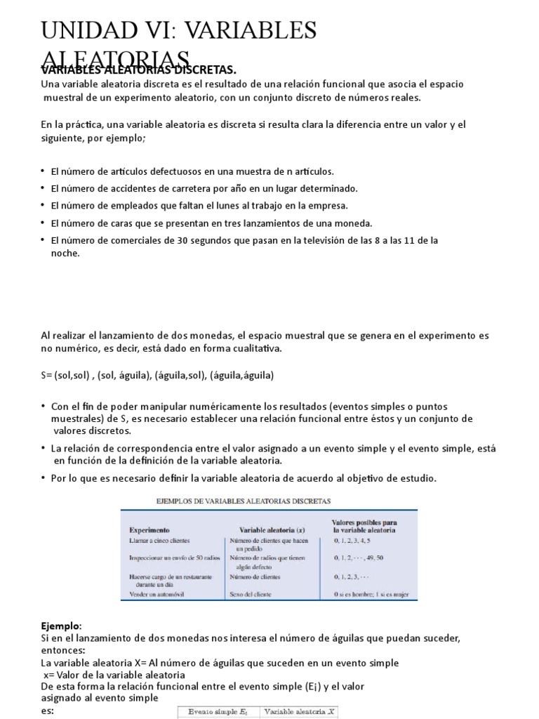 Unidad IV Variables Aleatorias | PDF | Diferencia | Variable aleatoria