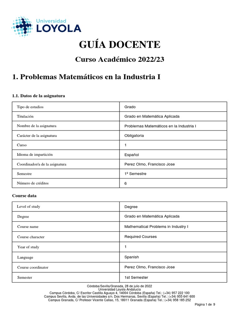 GuiaDocente - Problemas Matem Ticos en La Industria I | PDF ...