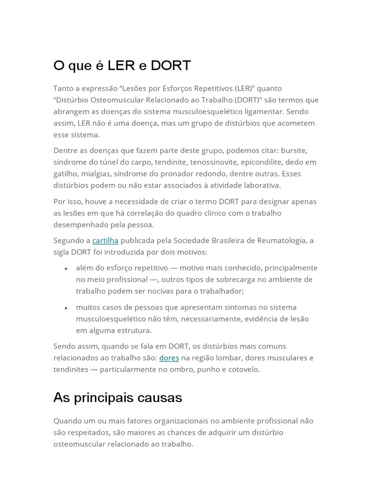 Diferenças entre LER e DORT | PDF | Medicina Clínica | Doenças e distúrbios
