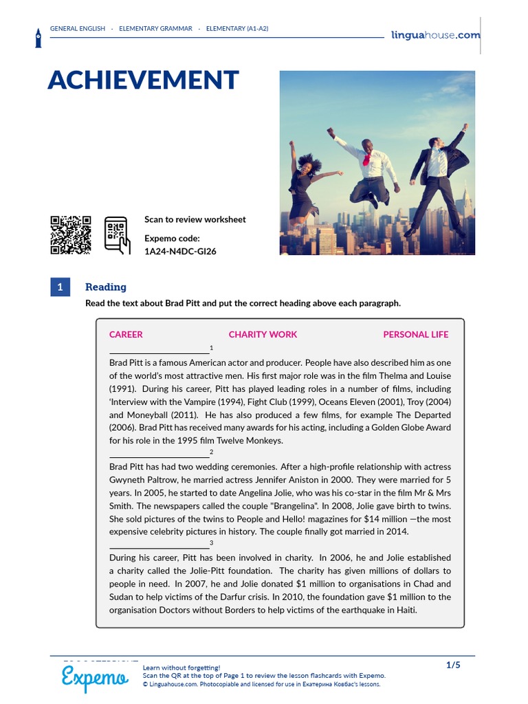 Achievement British English Student | PDF | Brad Pitt | Syntax