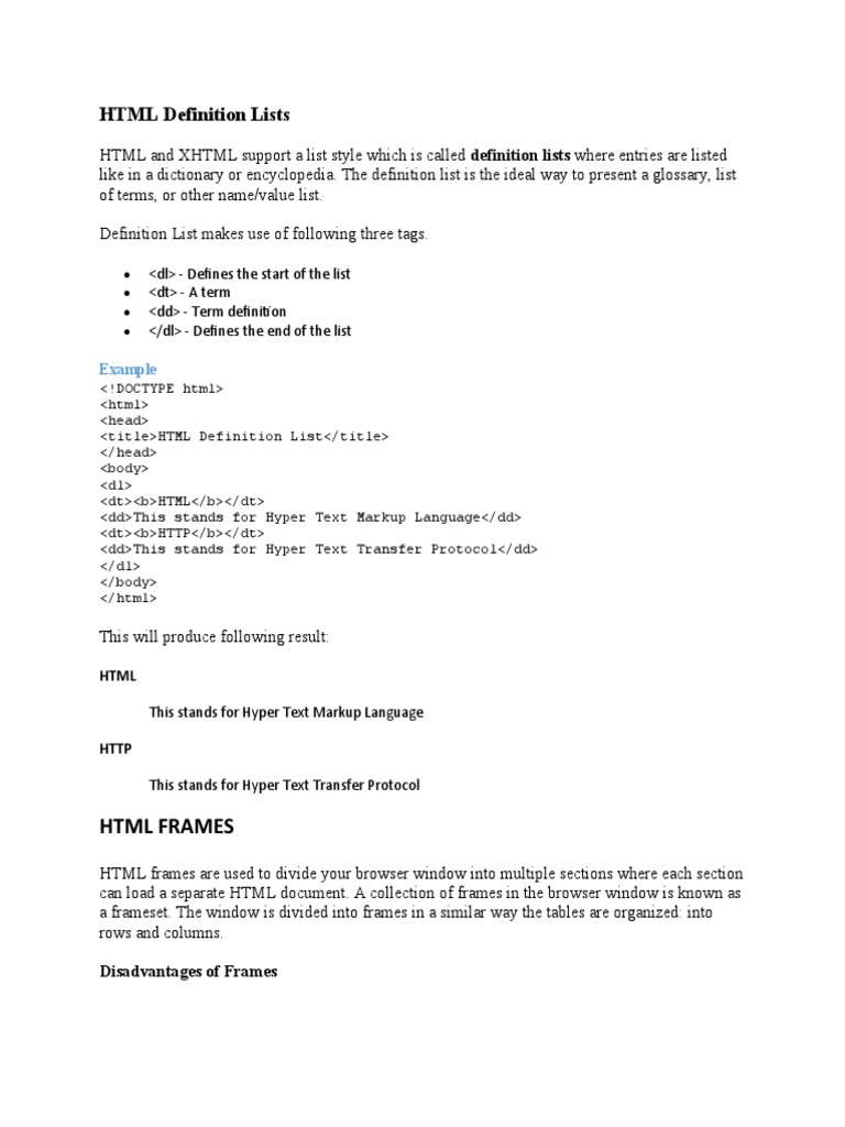 HTML Definition Lists | PDF | Html Element | Html HTML Definition Lists | PDF | Html Element | Html