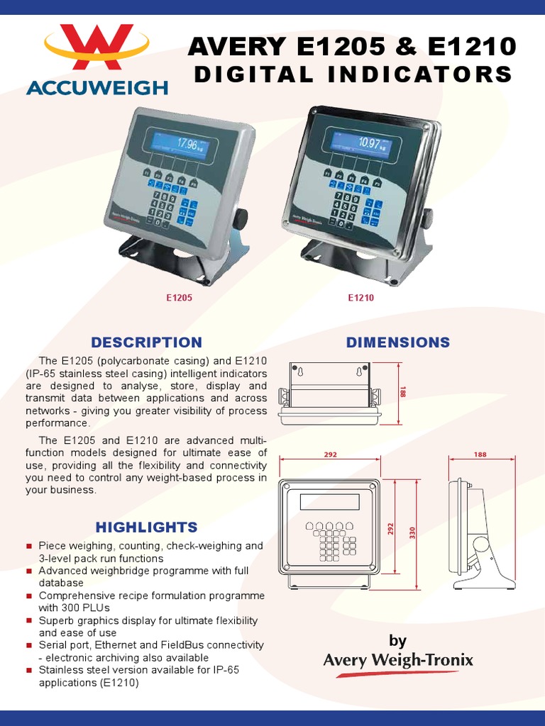 Avery E1205 and E1210 Digital Indicators Brochure 1058 | PDF | Personal ...