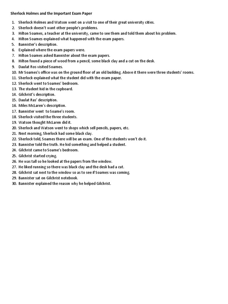Sherlock Holmes and The Important Exam Paper | PDF