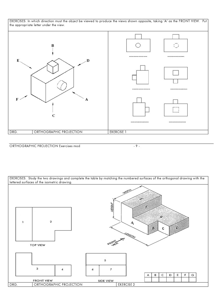 Orthographic Drawing Exercises