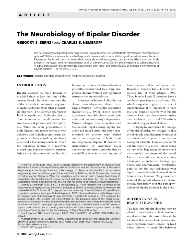 Neurobiology of Bipolar Disorder | PDF | Bipolar Disorder | Mania Neurobiology of Bipolar Disorder | PDF | Bipolar Disorder | Mania