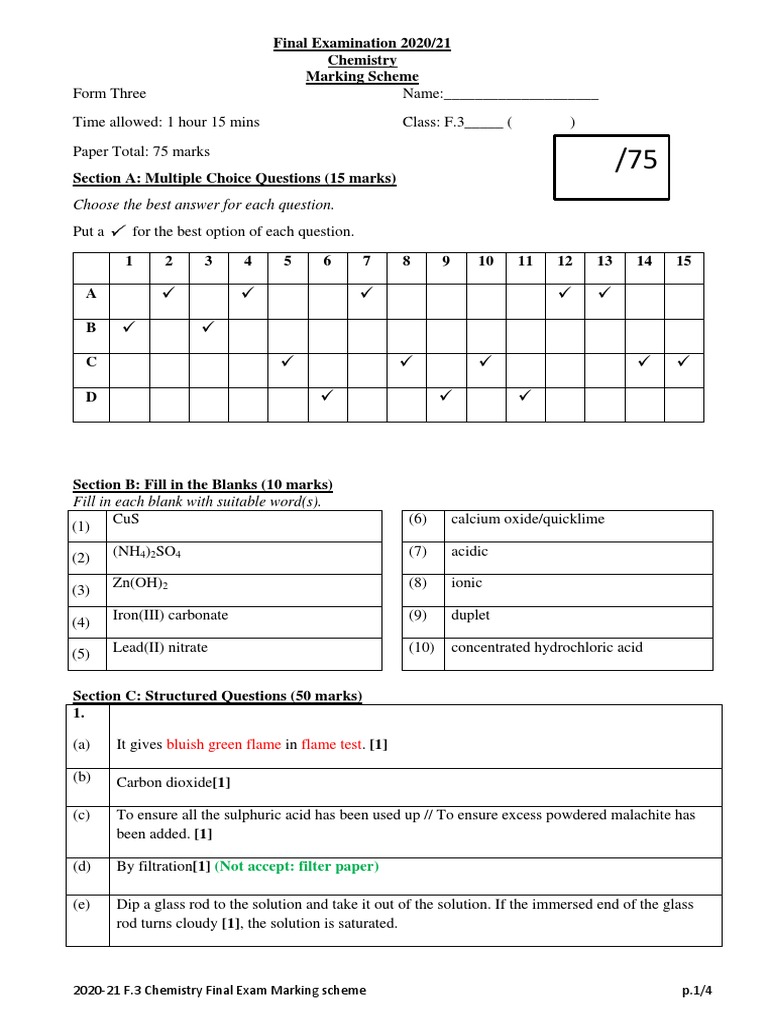 2021 F.3 Final Exam ANS | PDF