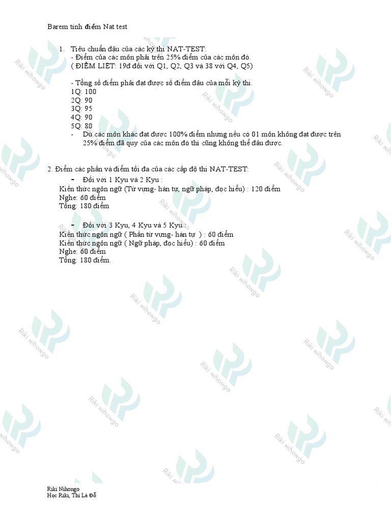 CÁCH TÍNH ĐIỂM NAT TEST | PDF