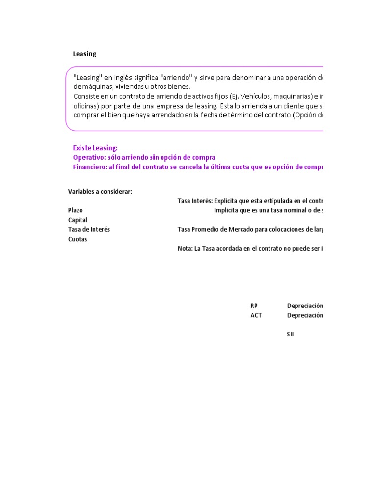 Ejercicio 2. Operación de Leasing | PDF | Interés | Depreciación
