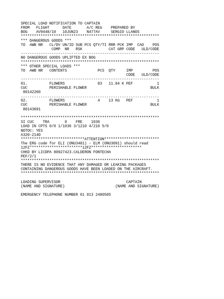 AV9448 10JUN BOGCUC - Final NOTOC All Document Edno 1 | PDF