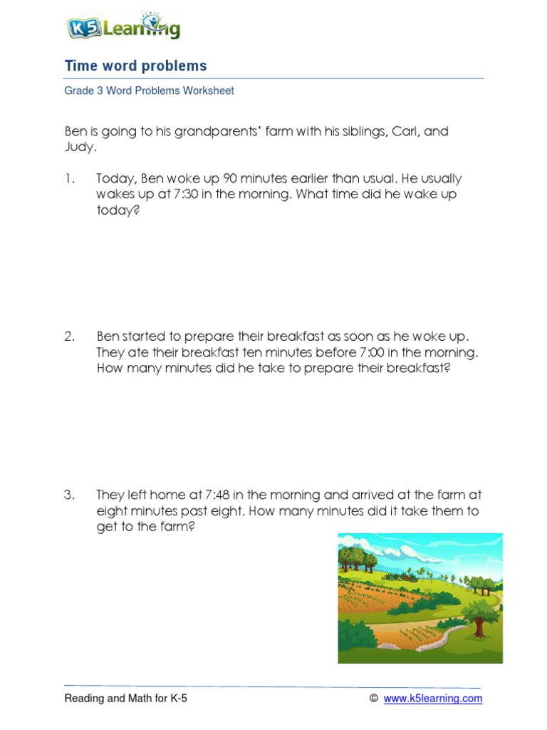 Grade 3 Time Word Problems D | PDF
