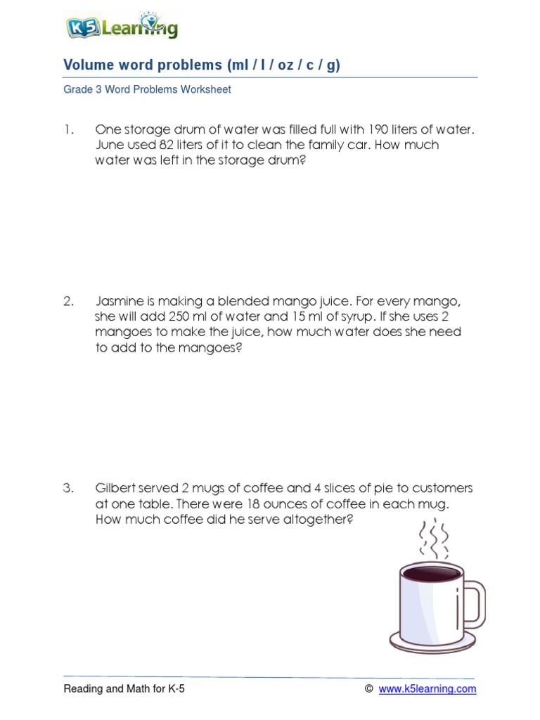 Grade 3 Volume Word Problems D | PDF