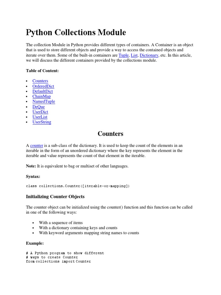 Python Collections Module | PDF | Parameter (Computer Programming ...