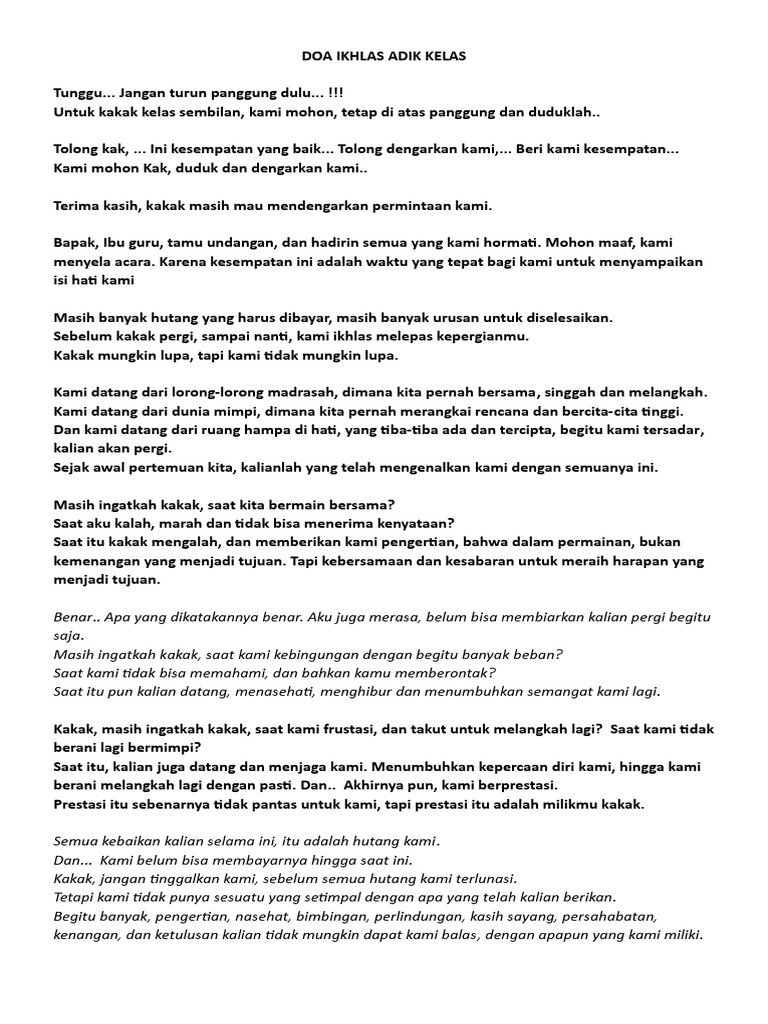 DOA IKHLAS UTK KAKAK KELAS Naru | PDF | Agama & Spiritualitas | Puisi