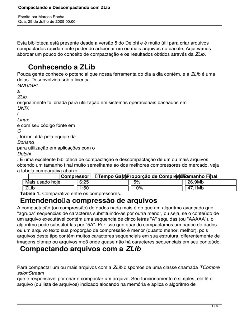 Compactando e Descompactando Com Zlib | PDF | Biblioteca (informática) | Compressão de dados