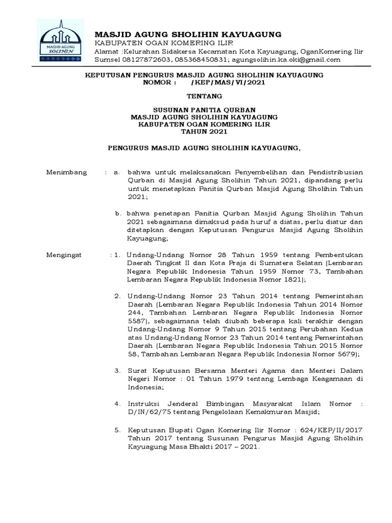 SK Panitia Qurban 2021 | PDF