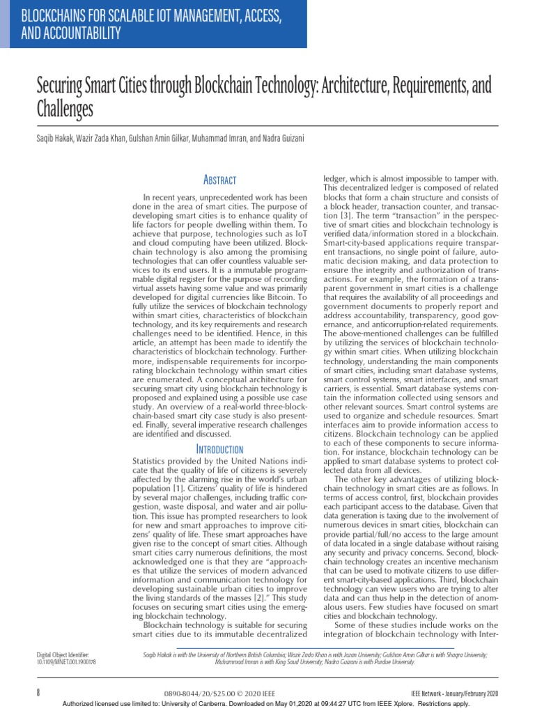 Smart Cities Blockchain | PDF