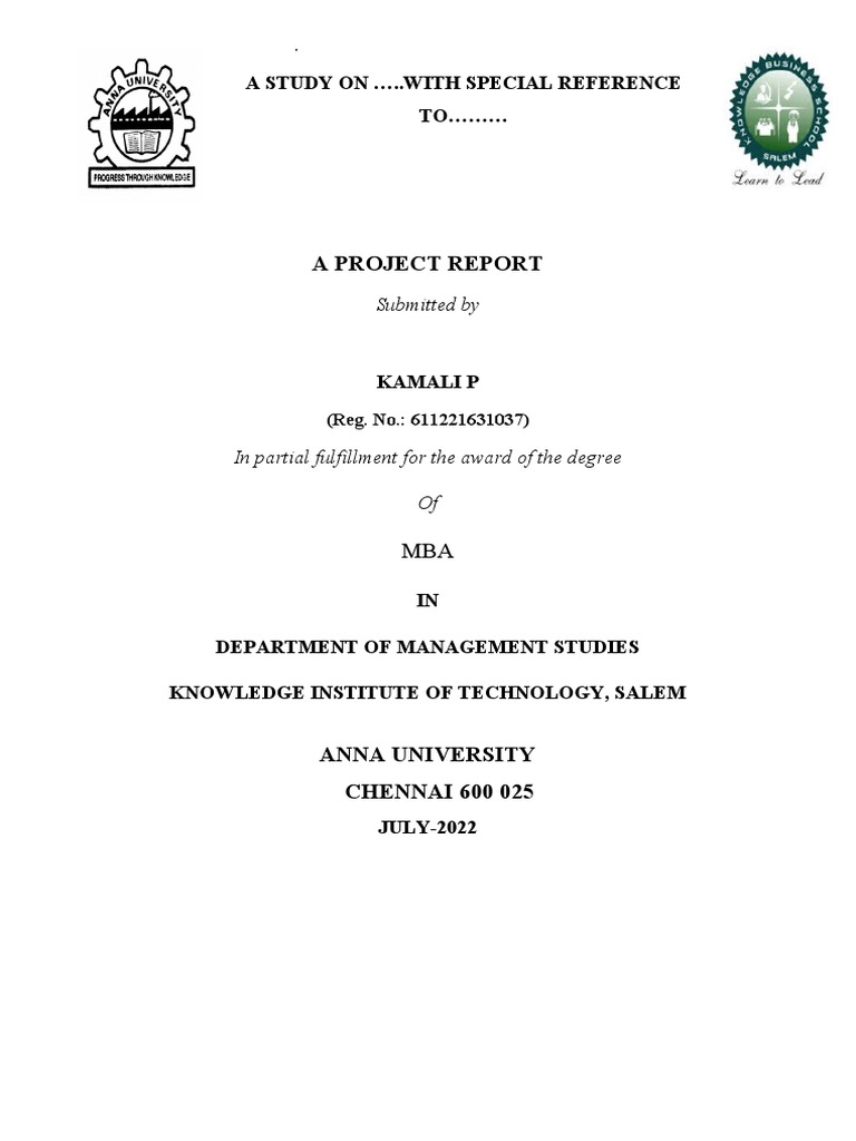 A Project Report: A Study On ..With Special Reference TO | PDF | Thesis | Educational Stages