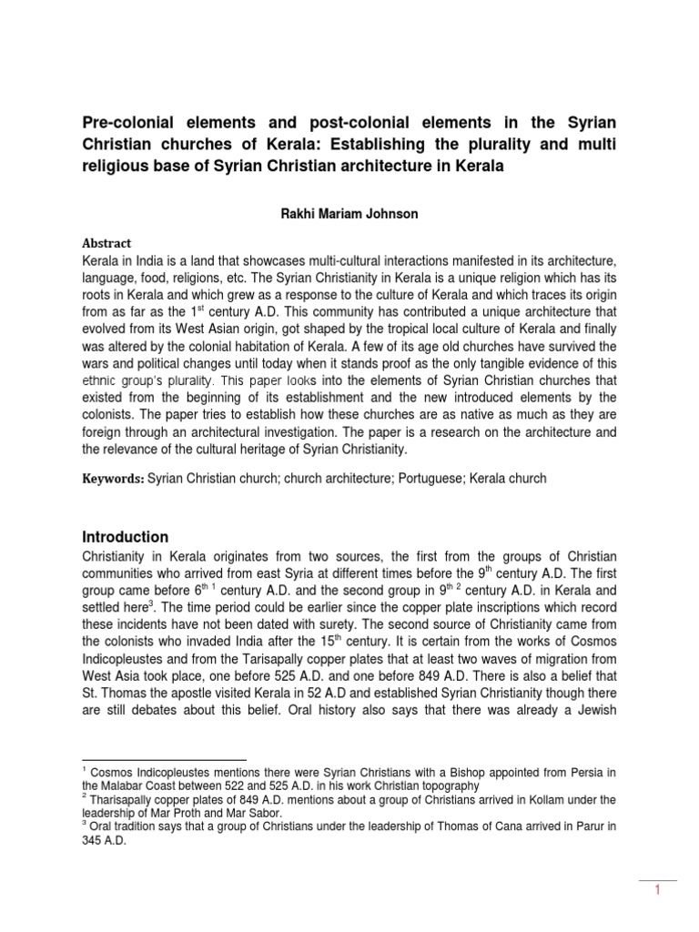 Pre - Colonial - Elements - and - Post - Colonial RMJ | PDF | Kerala | Pulpit