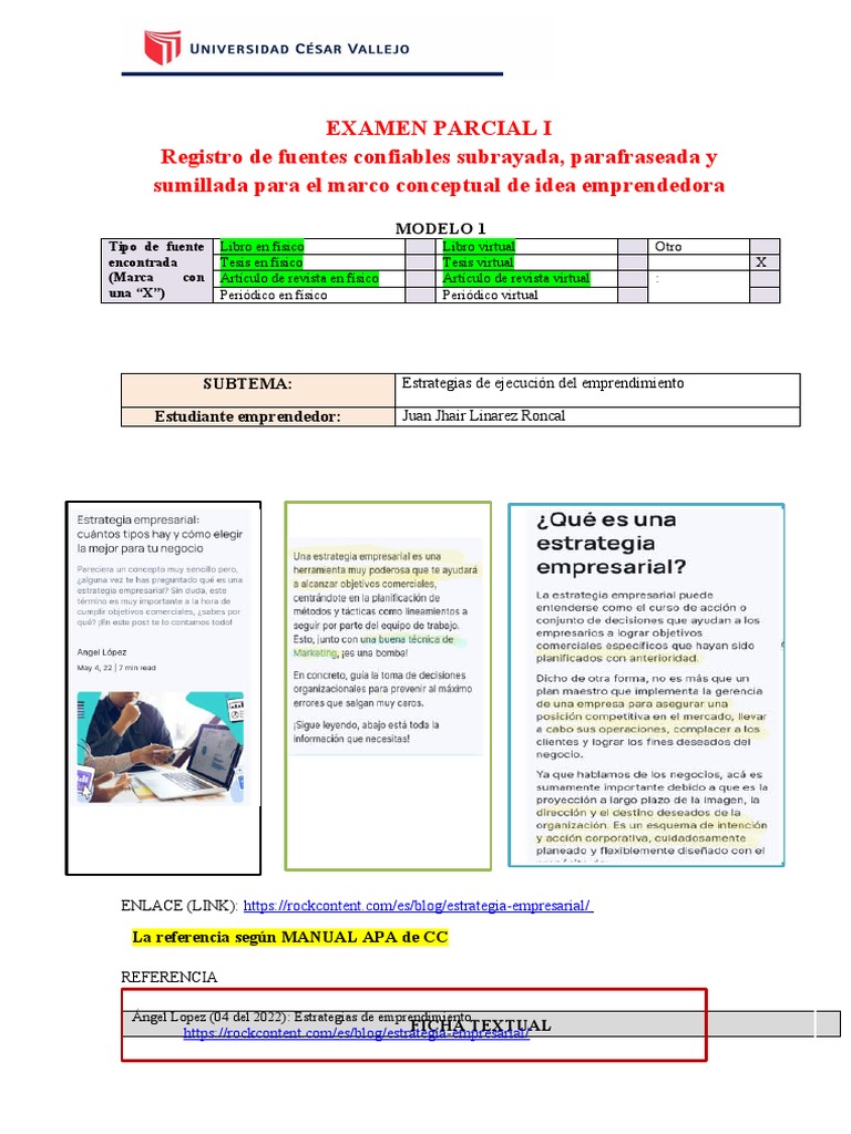 Formato Examen Parcial 2 | PDF | Iniciativa empresarial | Blog