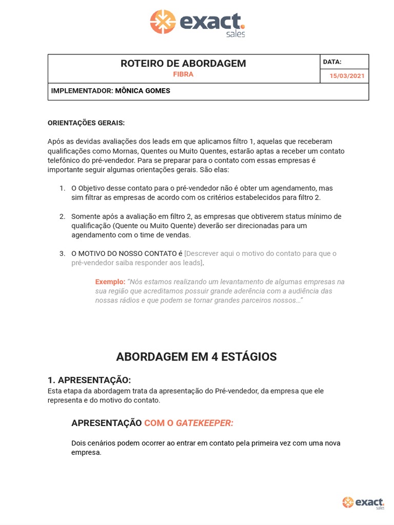06. Roteiro de Abordagem | PDF | Marketing | Processo de negócios