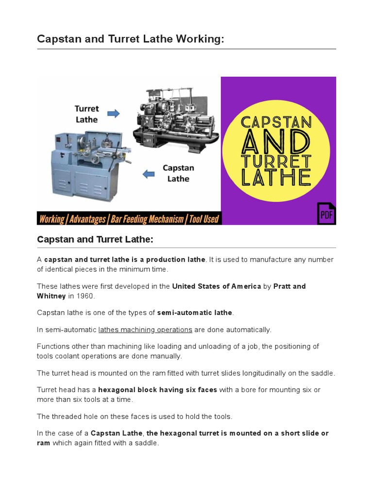Capstan and Turret Lathe Working | PDF | Woodworking | Secondary Sector Of The Economy
