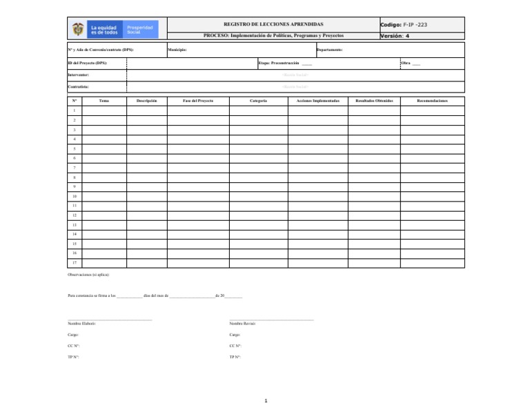F-IP-223 Registro lecciones aprendidas | PDF