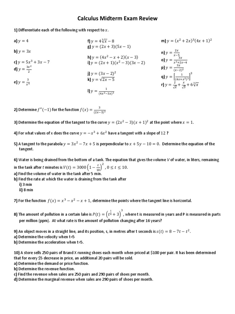 Calculus Exam Review Guide | PDF | Tangent | Maxima And Minima