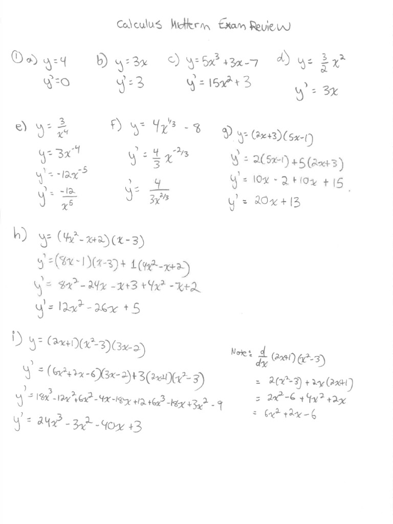 Calculus+Midterm+Exam+Review+Jensen+SOLUTIONS | PDF