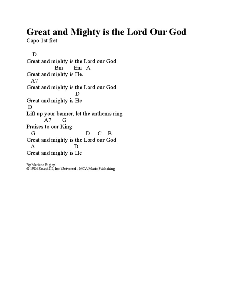 Great and Mighty Is The Lord Our God in D | PDF