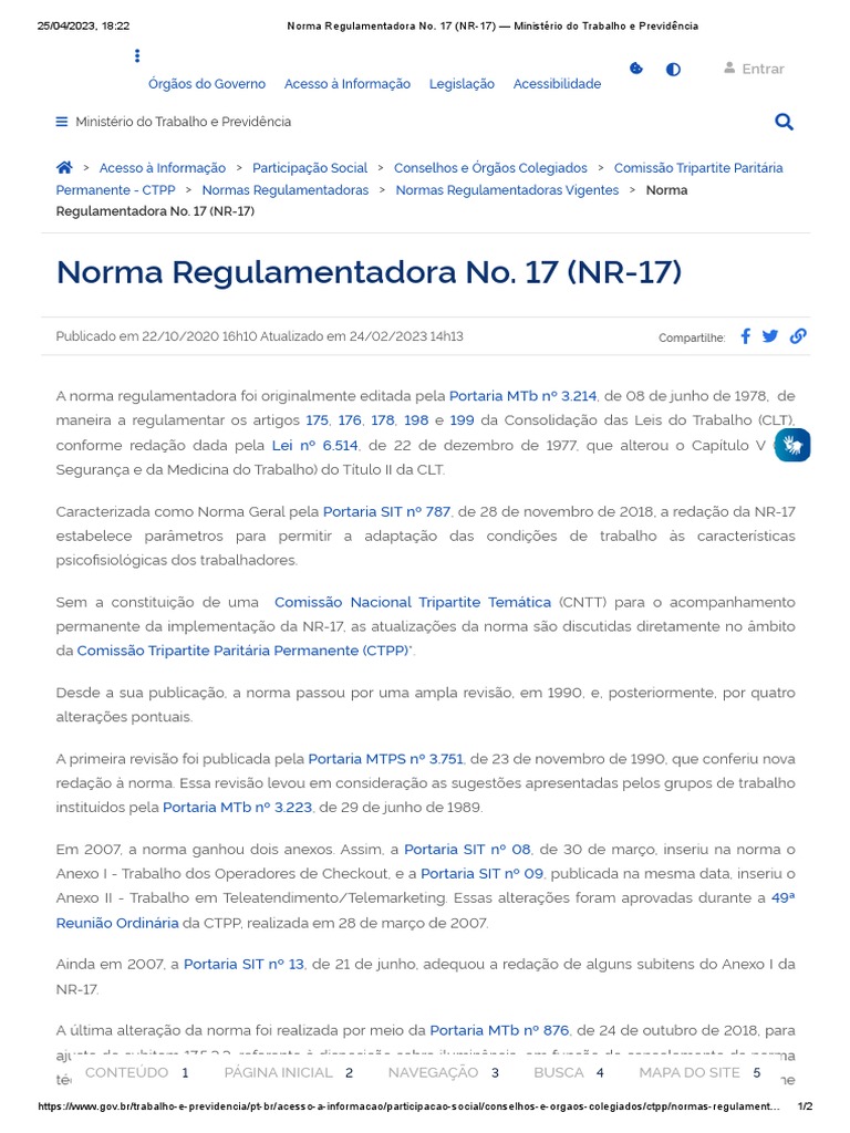 Norma Regulamentadora No. 17 (NR-17) - Ministério Do Trabalho e ...