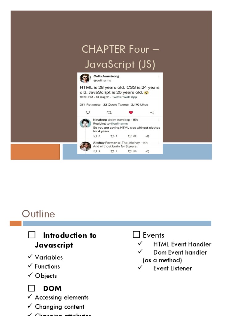 Chapter Four - Javascript (JS) | PDF | Dynamic Html | World Wide Web