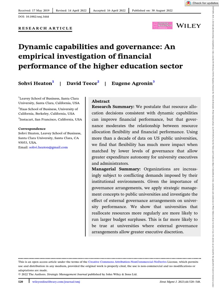 Strategic Management Journal - 2022 - Heaton - Dynamic Capabilities and Governance An Empirical ...