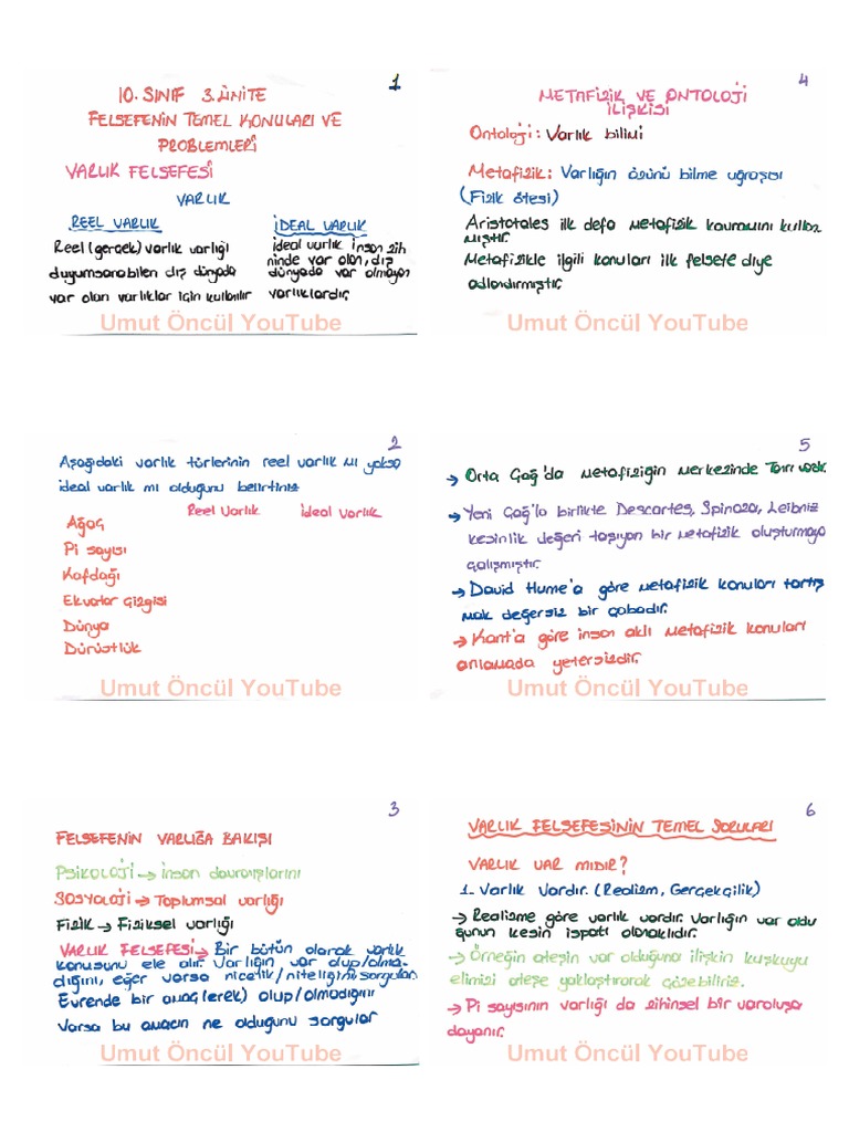 Felsefe 10.sınıf 3.ünite Felsefenin Temel Problemleri Varlık Felsefesi 1 | PDF