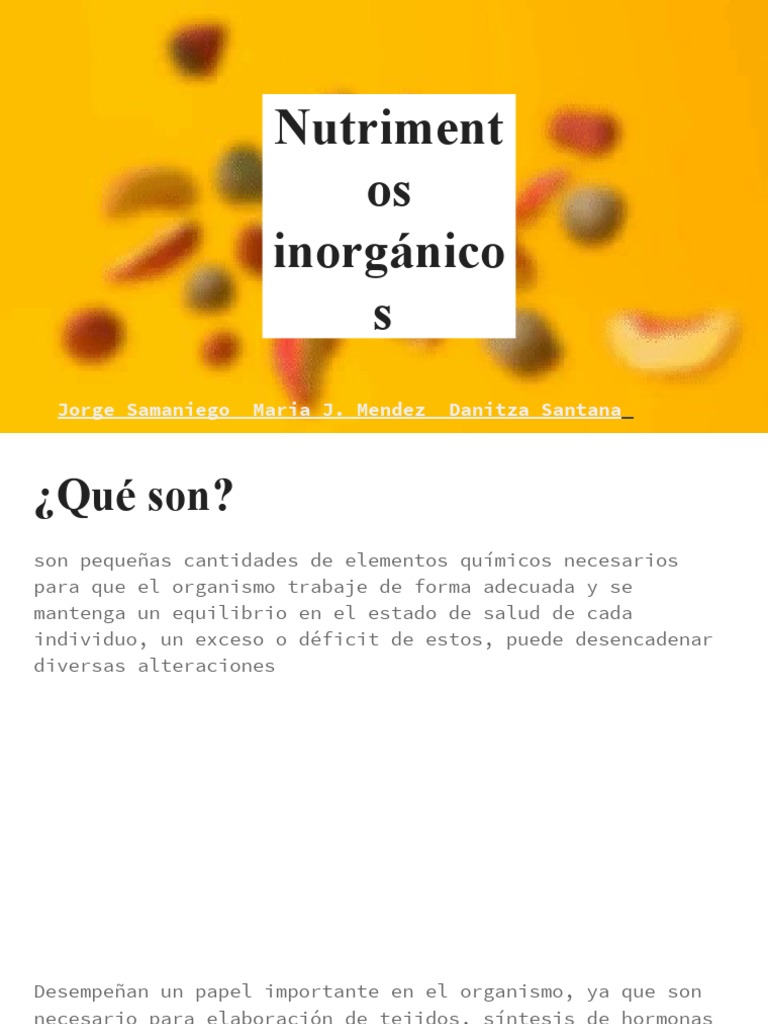 Nutrimentos inorgánicos | PDF | Alimentos | Dieta y nutrición