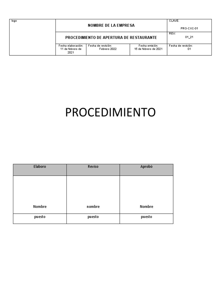 FORMATO BASE DE PROCEDIMIENTOS | PDF