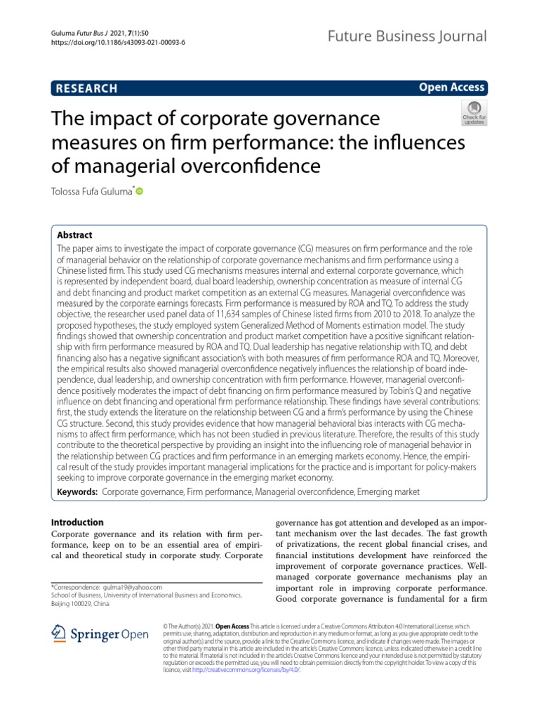 The Impact of Corporate Governance Measures On Firm Performance: The Influences of Managerial ...