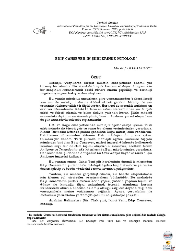 Mustafa Karabulut Edip Cansever Mitoloji | PDF