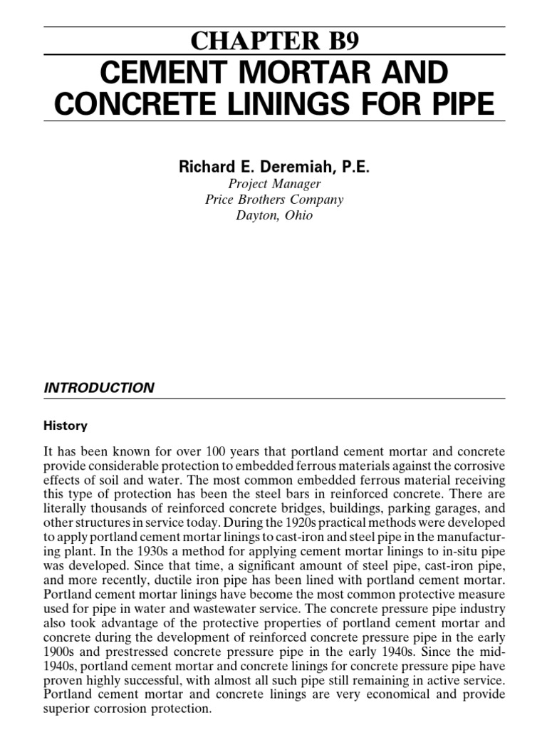 Cement Mortar Linings for Pipe Protection | PDF | Concrete | Pipe ...