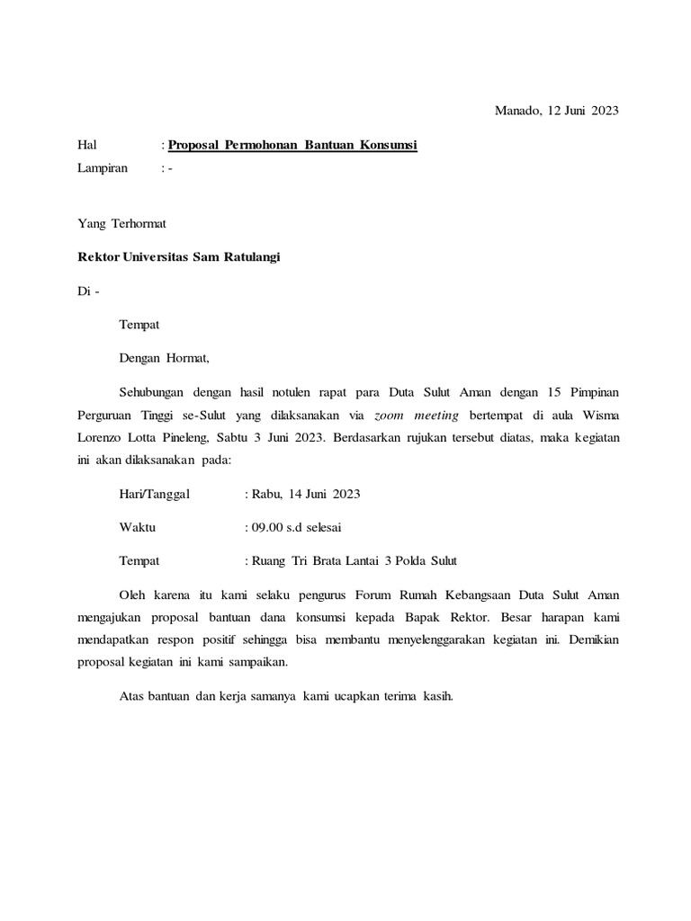 Proposal Permohonan Bantuan Dana Konsumsi | PDF