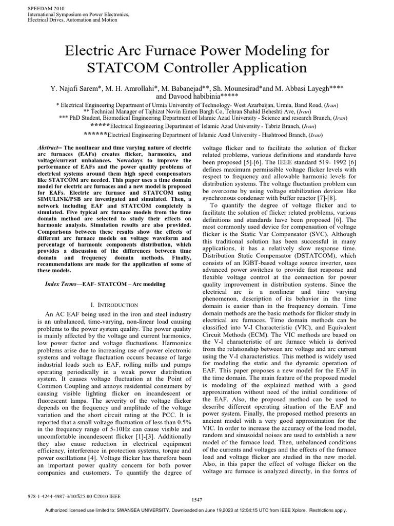 Electric Arc Furnace Power Modeling For STATCOM Controller Application | PDF | Capacitor | Power ...