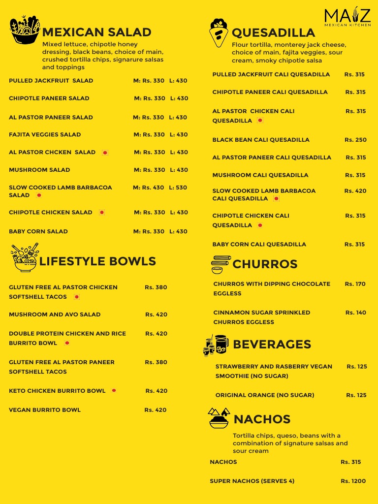 Maiz Menu | PDF | Burrito | Chipotle Mexican Grill