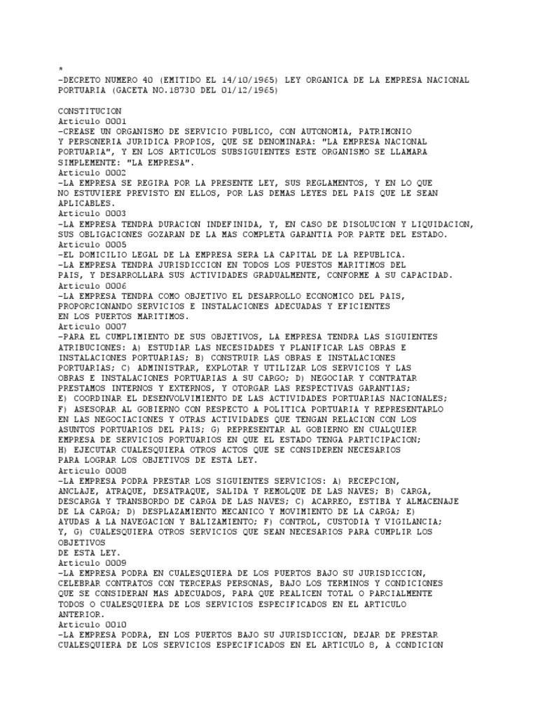 Ley Organica de La Empresa Nacional Portuaria | PDF | Auditoría ...