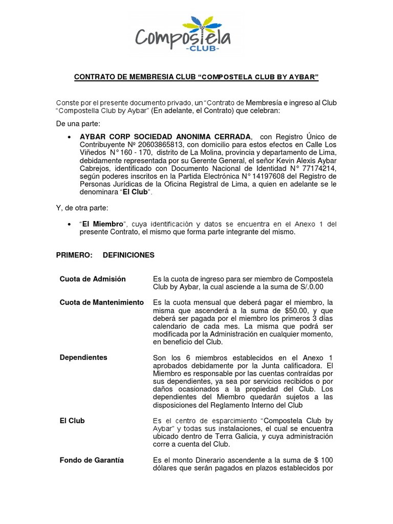 Contrato Club PDF | PDF | Finanzas y dinero