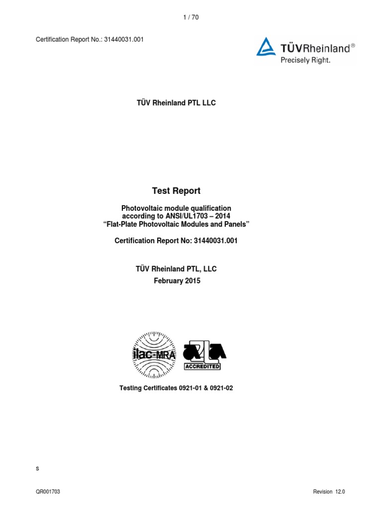 UL 1703 Certification Test Report | PDF | Electrical Resistance And ...