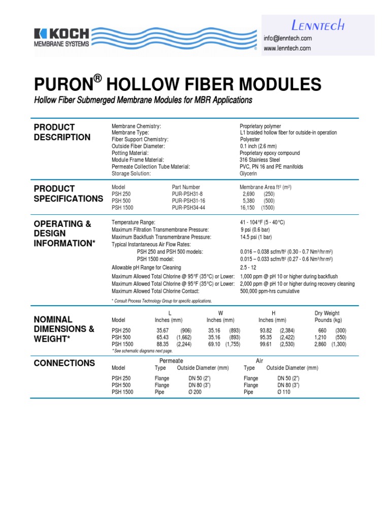 Koch PURON PSH 1500 L | PDF | Membrane | Pipe (Fluid Conveyance)