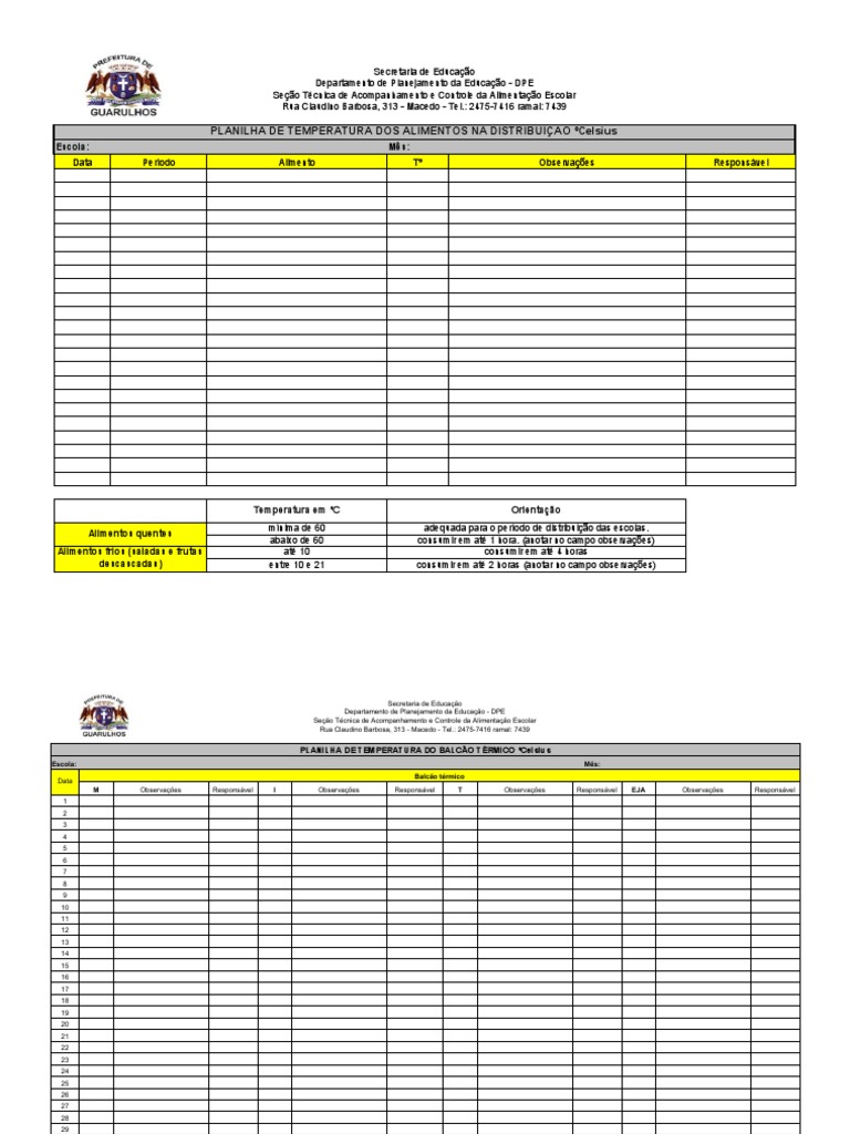 Planilhas de Temperatura | PDF | Geladeira | Carne